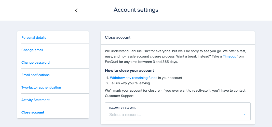 How do I close my FanDuel account?