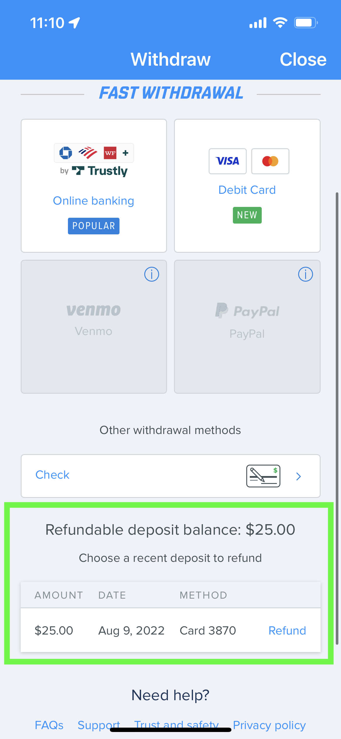 How can I refund or cancel a deposit?