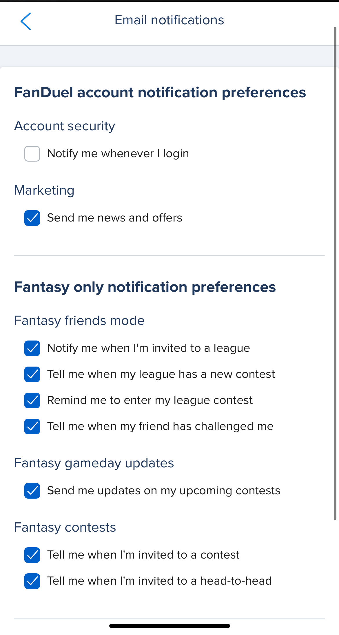 How do I turn off FanDuel notification emails?