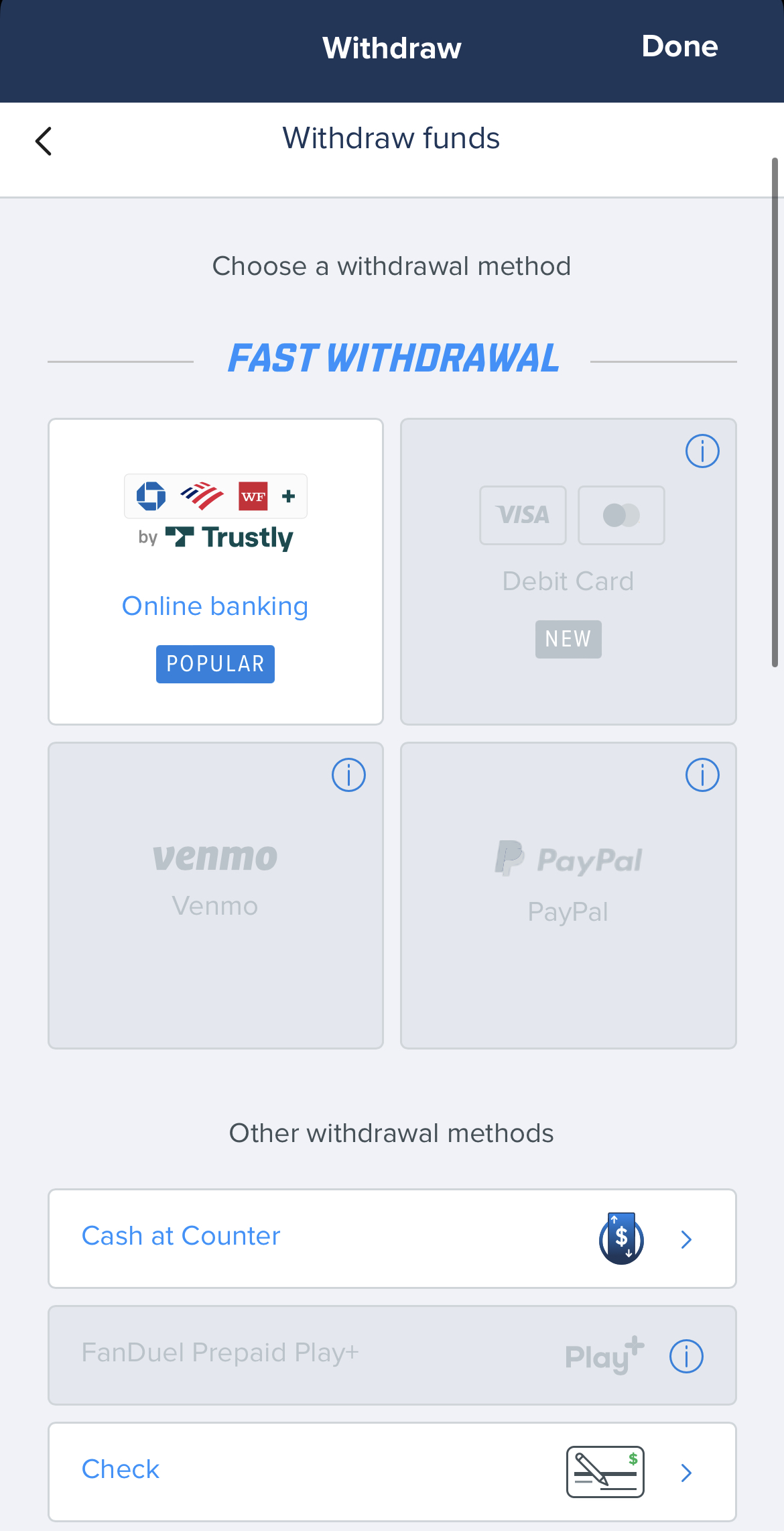What payment methods can I use for deposits and withdrawals on FanDuel?